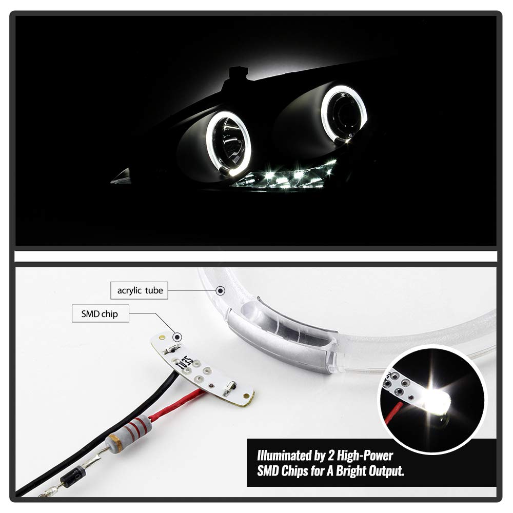 ACANII - For 2003-2007 Honda Accord LED Dual Halo Black Housing Projector Headlights Headlamps, Driver & Passenger Side