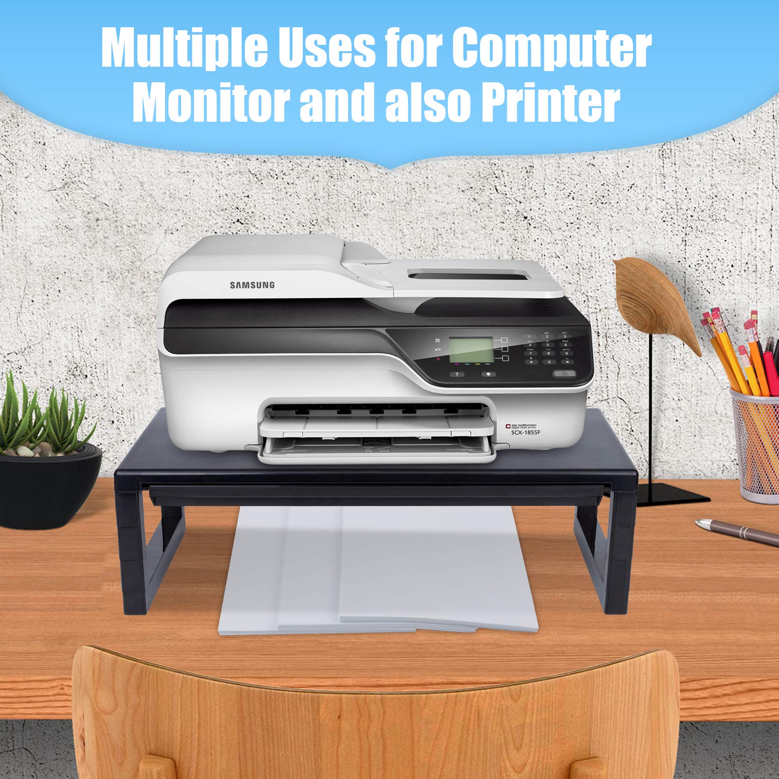 Monitor Stand Riser, Kavalan Lightweight 4 Level Height Adjustable Computer Monitor Stand & Desktop Printer Stand with Storage Drawer for Office Desk Accessories, Supports up to 5kg PC Monitor, Laptop