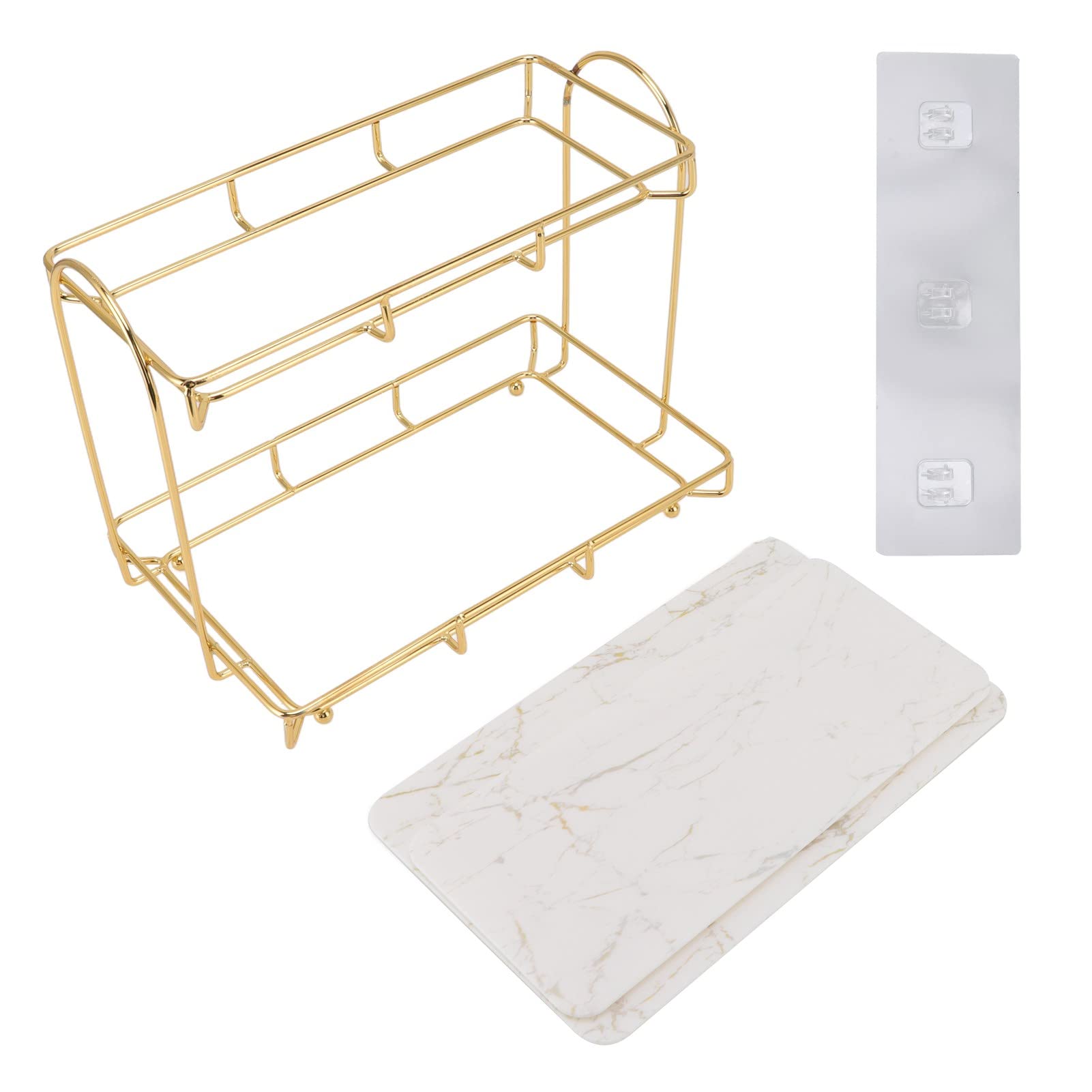 Cosmetic Storage Shelf, 2 Tier Bathroom Countertop Rack, Large Capacity Waterproof Gold Metal Storage Shelf Rack for Bathroom Kitchen Bedroom