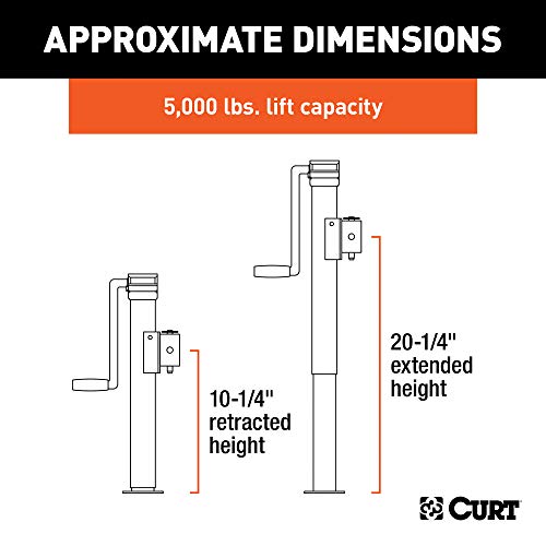 CURT 28354 Weld-On Pipe-Mount Swivel Trailer Jack, 5,000 lbs. 10 Inches Vertical Travel , Black