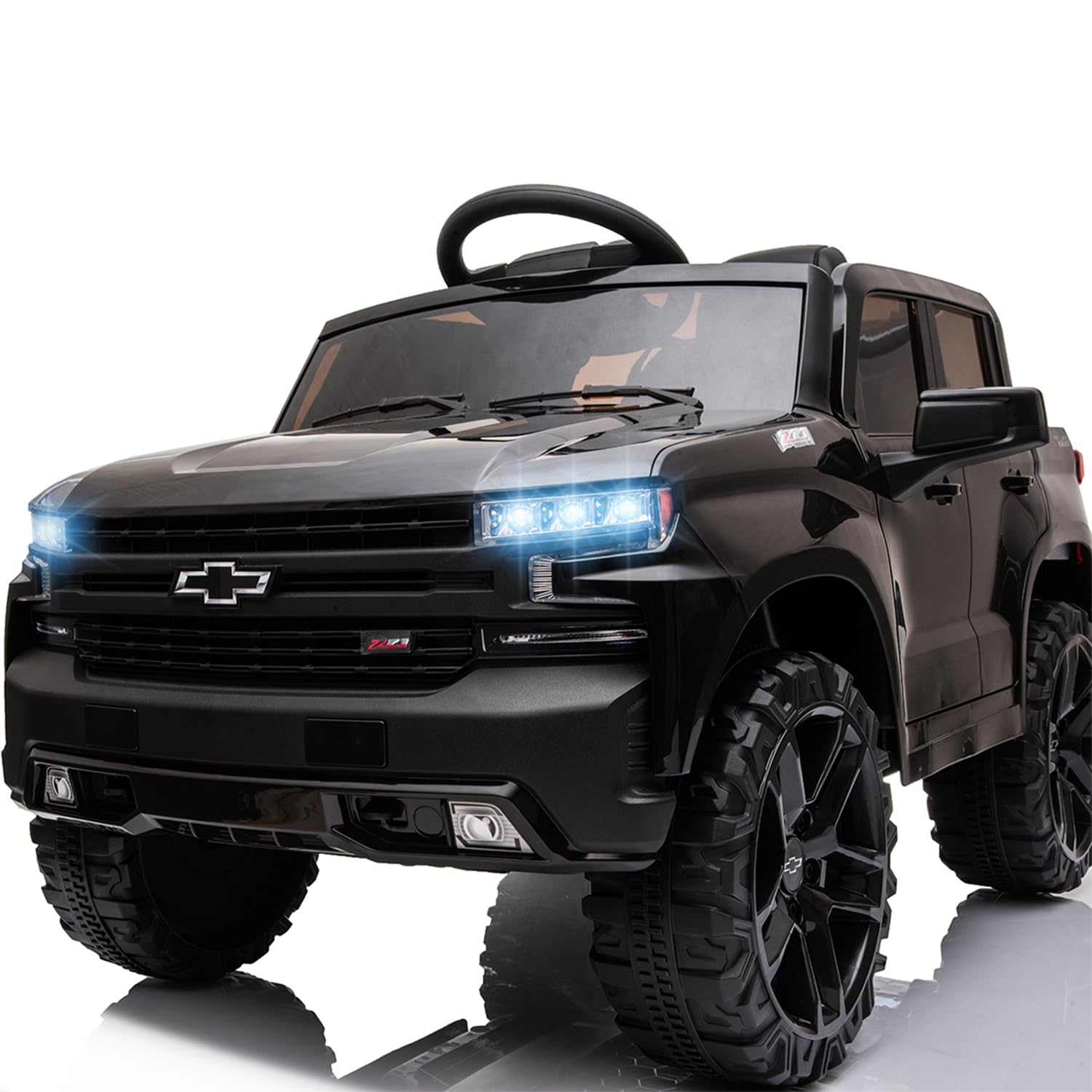 Bopilon 12V Electric Car for Kids,Licensed Chevy Silverado Truck Kids Ride On Car with Remote Control Battery Powered Electric Vehicle Toy Car, 4-Wheeler Suspension, Music& Lights, 3 Speeds(Black)