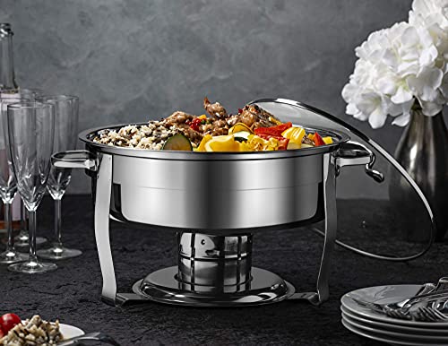 Kook Stainless Steel Chafing Dish Buffet Set, with Glass Viewing Lid and Built-In Lid Holder, Round Food Warming Tray, For Parties, Dinners and Catering, 4.5 Qt