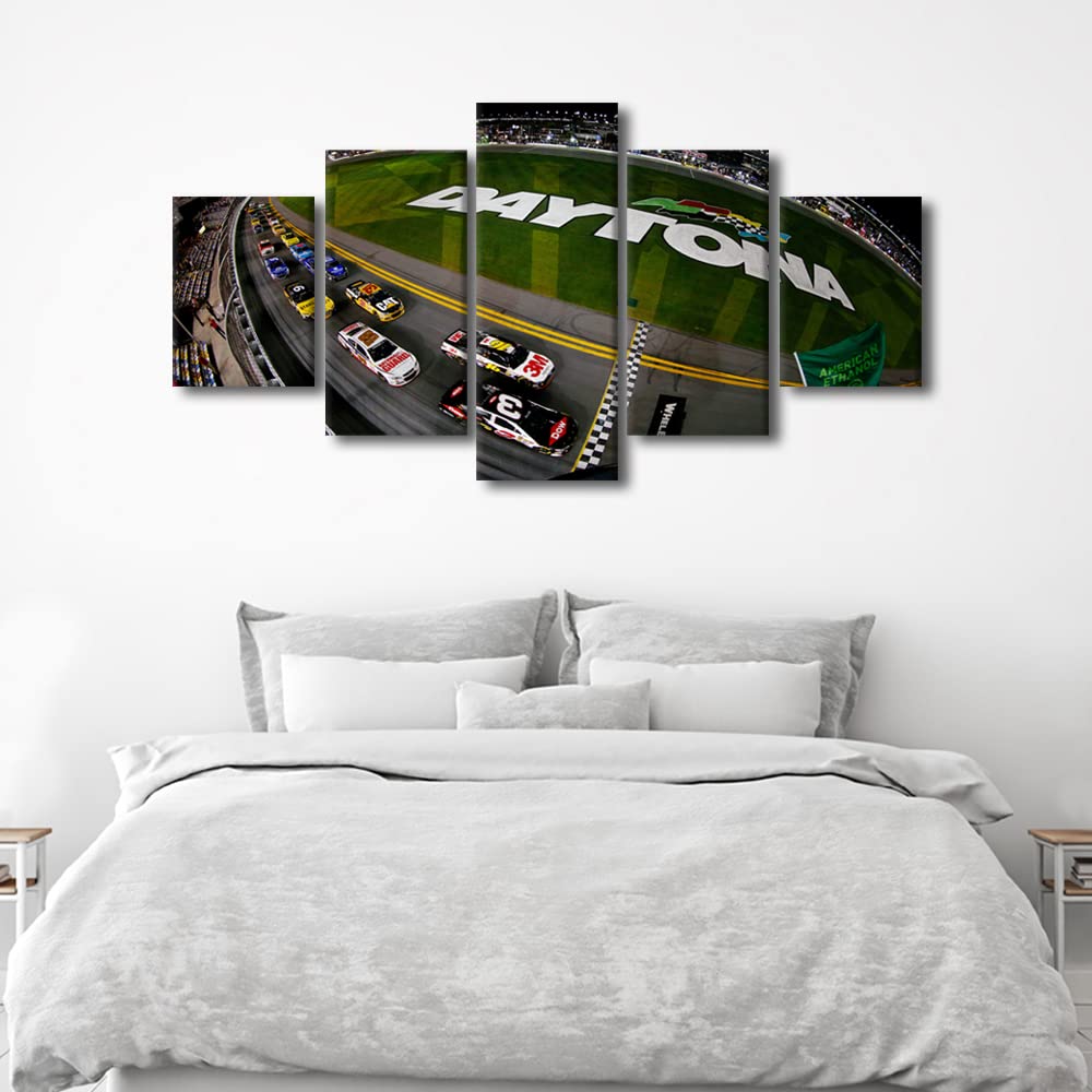 5 Panel Wall Art Nascar Cup Racing Pictures Poster on Canvas Art Prints Racing Paintings Home Wall Decor Modern Artwork Giclee Stretched Framed Gallery-Wrapped Ready to Hang, 60" Wx32 H