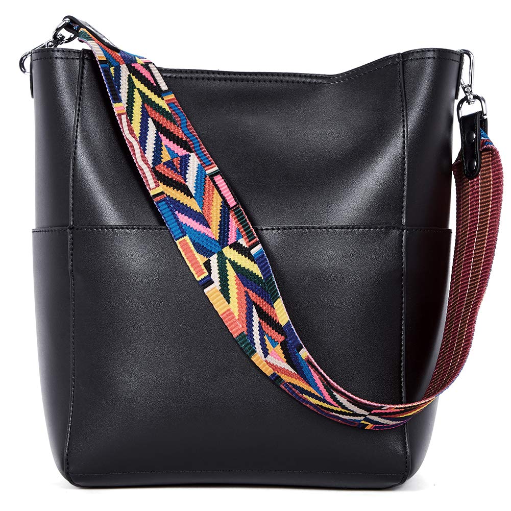 BROMEN Hobo Bags for Women Leather Handbags Designer Shoulder Bucket Crossbody Purse Black