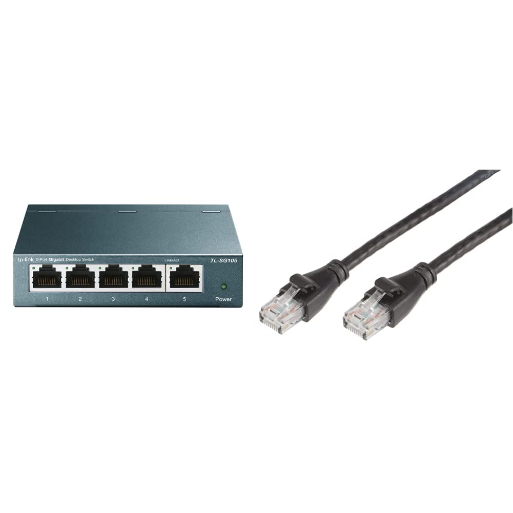 TP-Link 5 Port Gigabit Ethernet Switch (TL-SG105) and Cat 6 Ethernet Cables (5 Foot) - Pack of 5