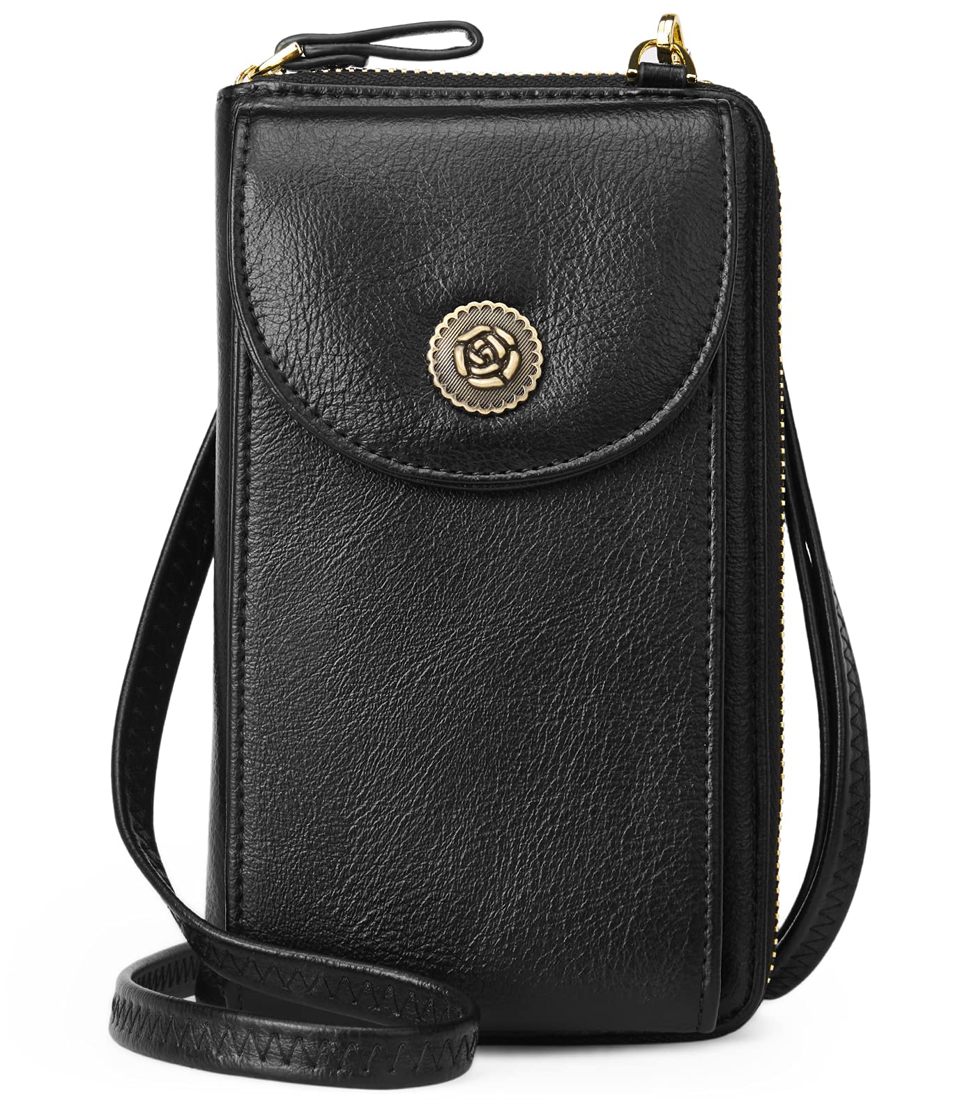 BROMEN Small Cell Phone Purse Crossbody Bags for Women Vegan Leather Wallet Purses with Credit Card Holder Black