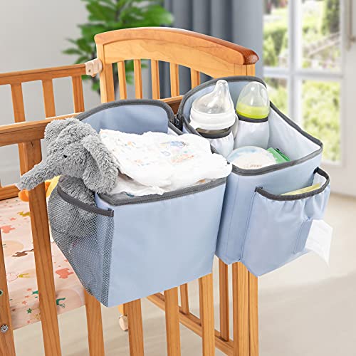 Hanging Diaper Caddy Organizer,Baby Diaper Organizer Bag Storage for Baby Essentials- Baby Diaper Stacker for Crib,D02 BLUE