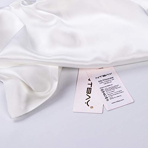 NTBAY Natural Mulberry Silk Toddler Pillowcase for Hair and Skin, Both Side 19 Momme Silk, 1 Pack Travel Pillow Case, 13x18 Inches, White