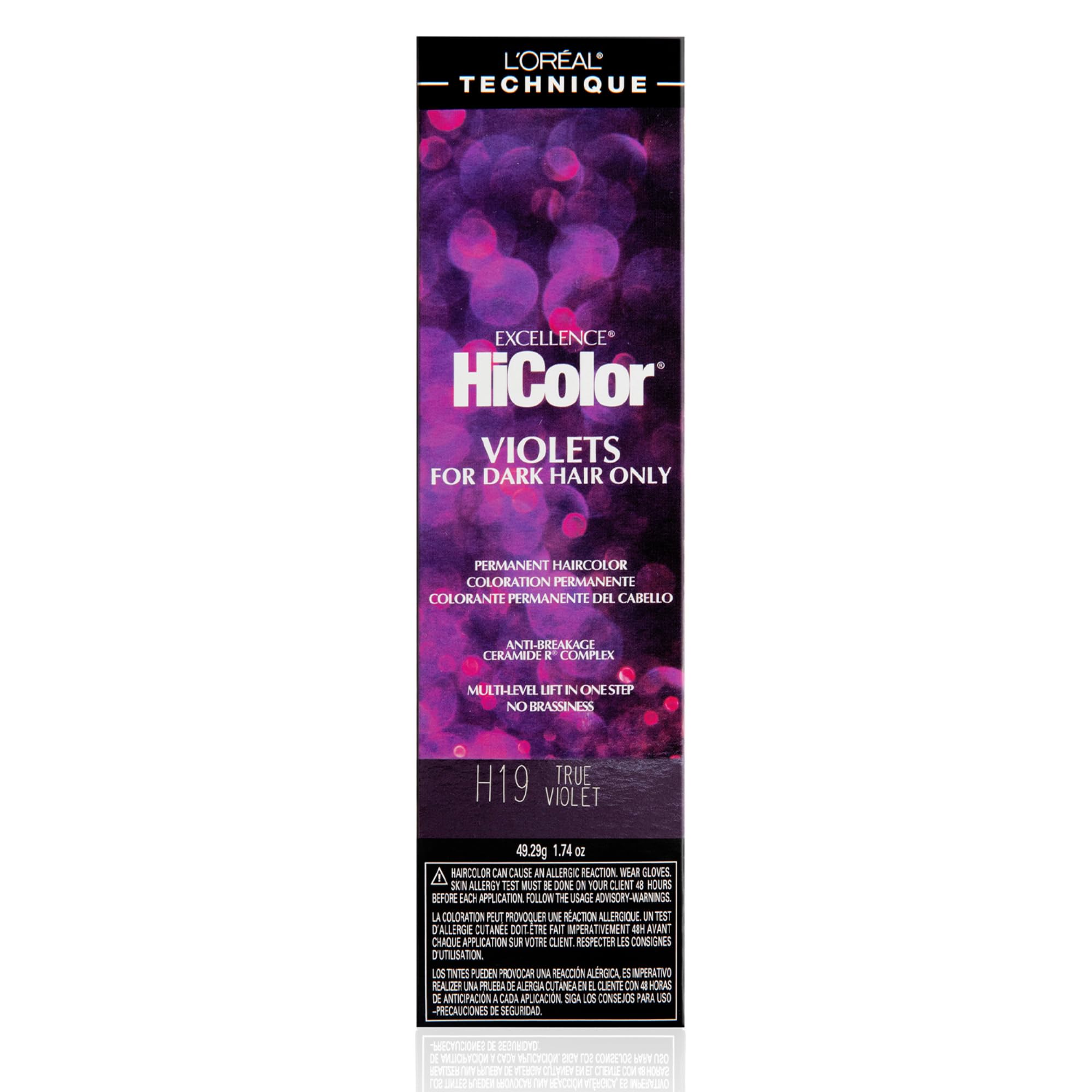 L'Oréal Technique HiColor Violet & Blacks Permanent Hair Color | Anti-Breakage Ceramide R Complex | Multi-Lift with No Brassiness | For Dark Bases | Long Lasting Color | True Violet