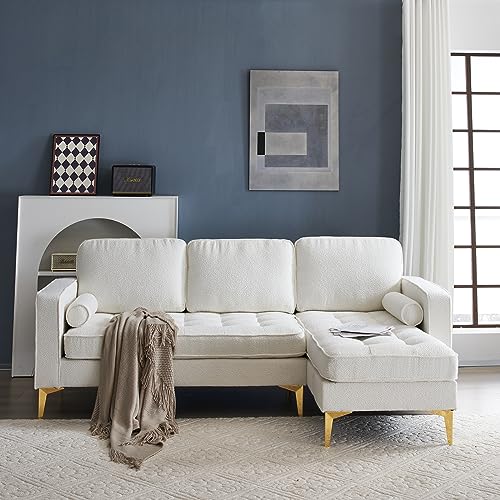 BeiXuan Modern Convertible Modular Sectional Sofa with Ottomans,Upholstery,3-Seat L Shaped Couch Sofa Bed for Living Room/Bedroom/Office/Apartment/Small Space,Boucle Yarn, Beige