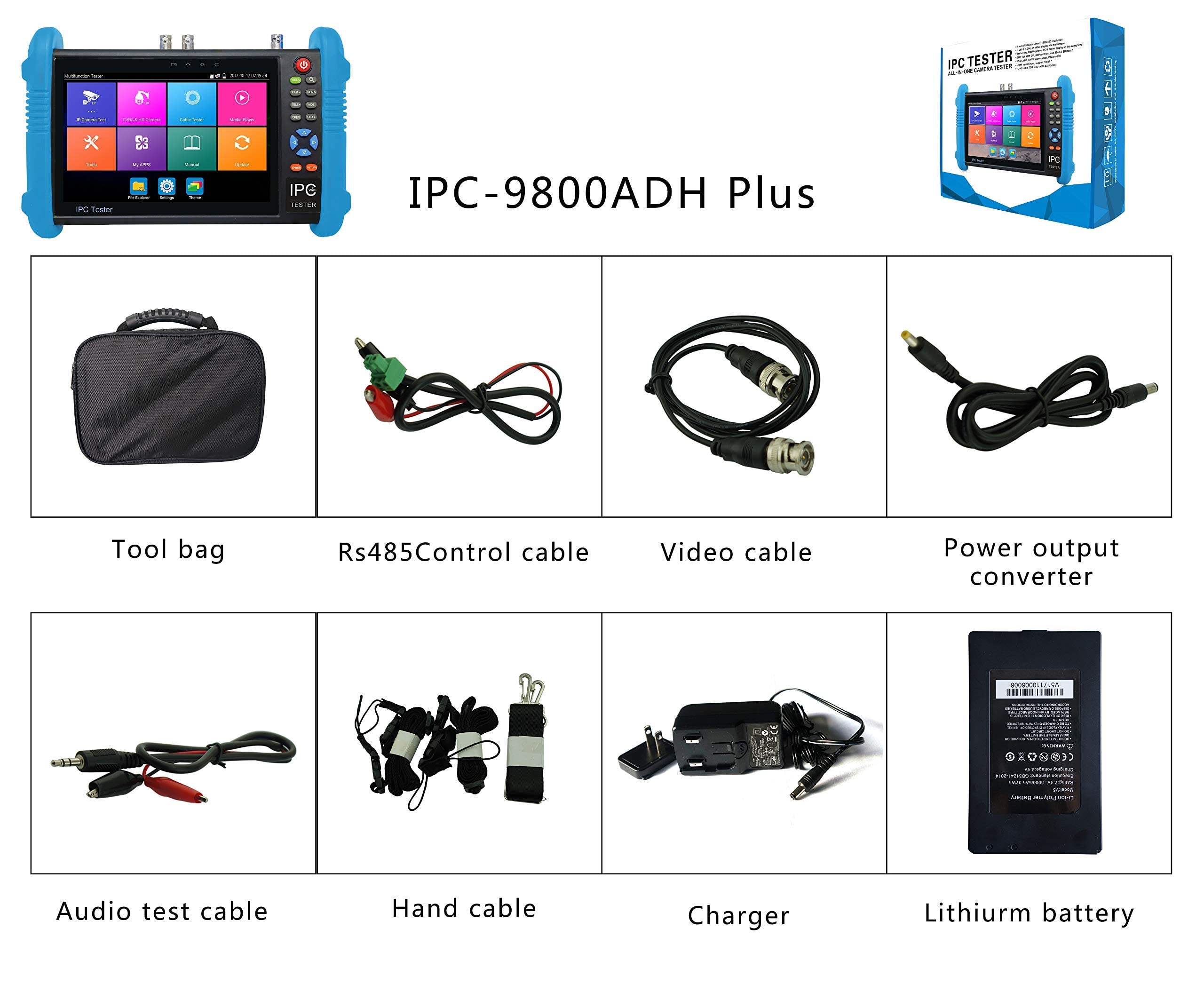 EVERSECU 7 Inch Touch Screen 5 in 1 CCTV Tester Support Upt to 4K IP Camera & 720P/1080P/3.0mp/4.0mp/5.0 Megapixel AHD, TVI, CVI & CVBS Analog Camera, with Keyboard/IP Discovery/WiFi/APP