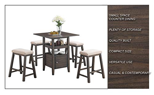 New Classic FURNITURE Derby Counter Dining Stool Set with 1 Table and 4 Chairs, Chocolate