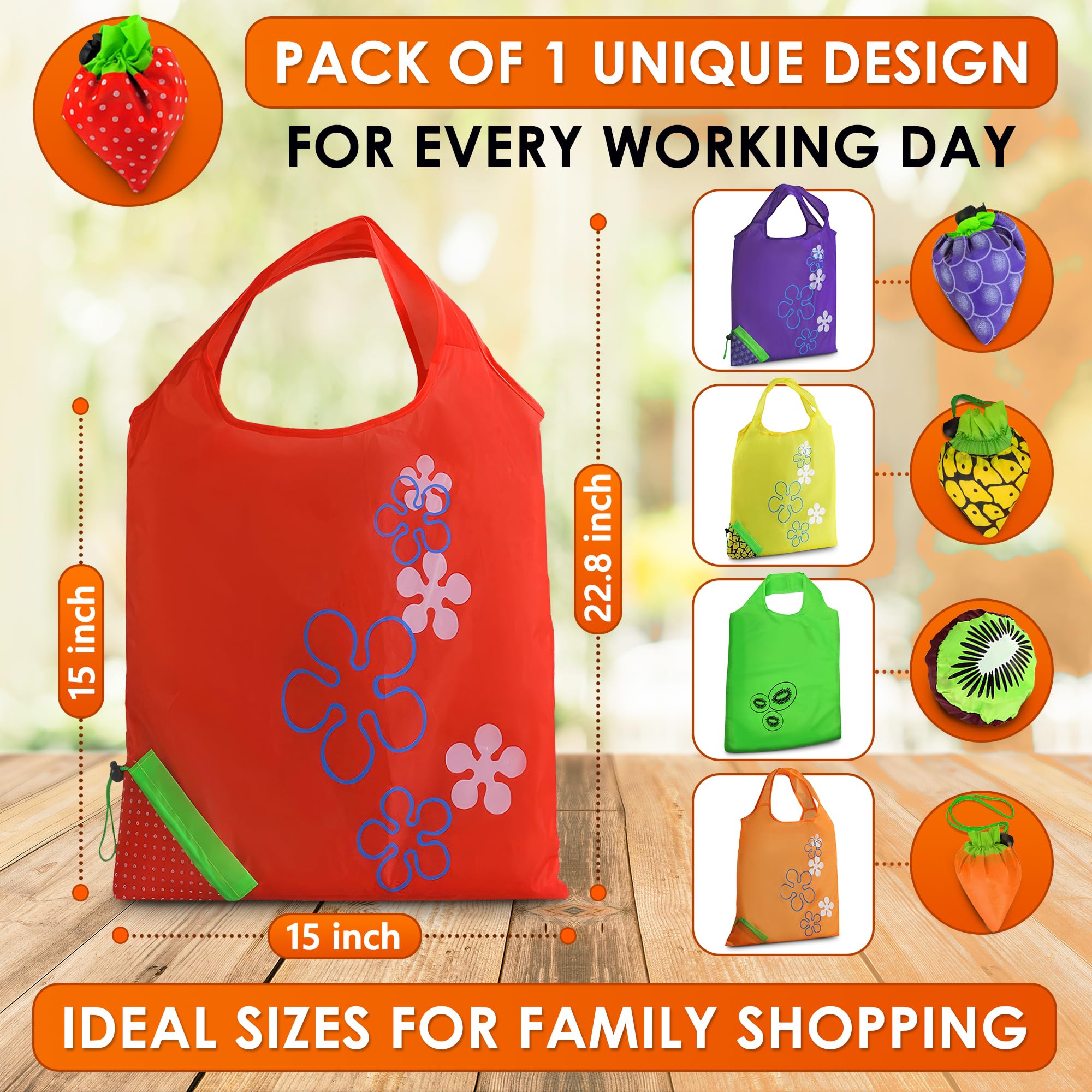 5 Pcs Cute Reusable Grocery Bags in Pouch - Fruit Shaped Reusable Bags With Handles Reusable Shopping Bags Foldable Fruit Tote Bag Washable Grocery Bags - Foldable Reusable Shopping Bag Folding Bags