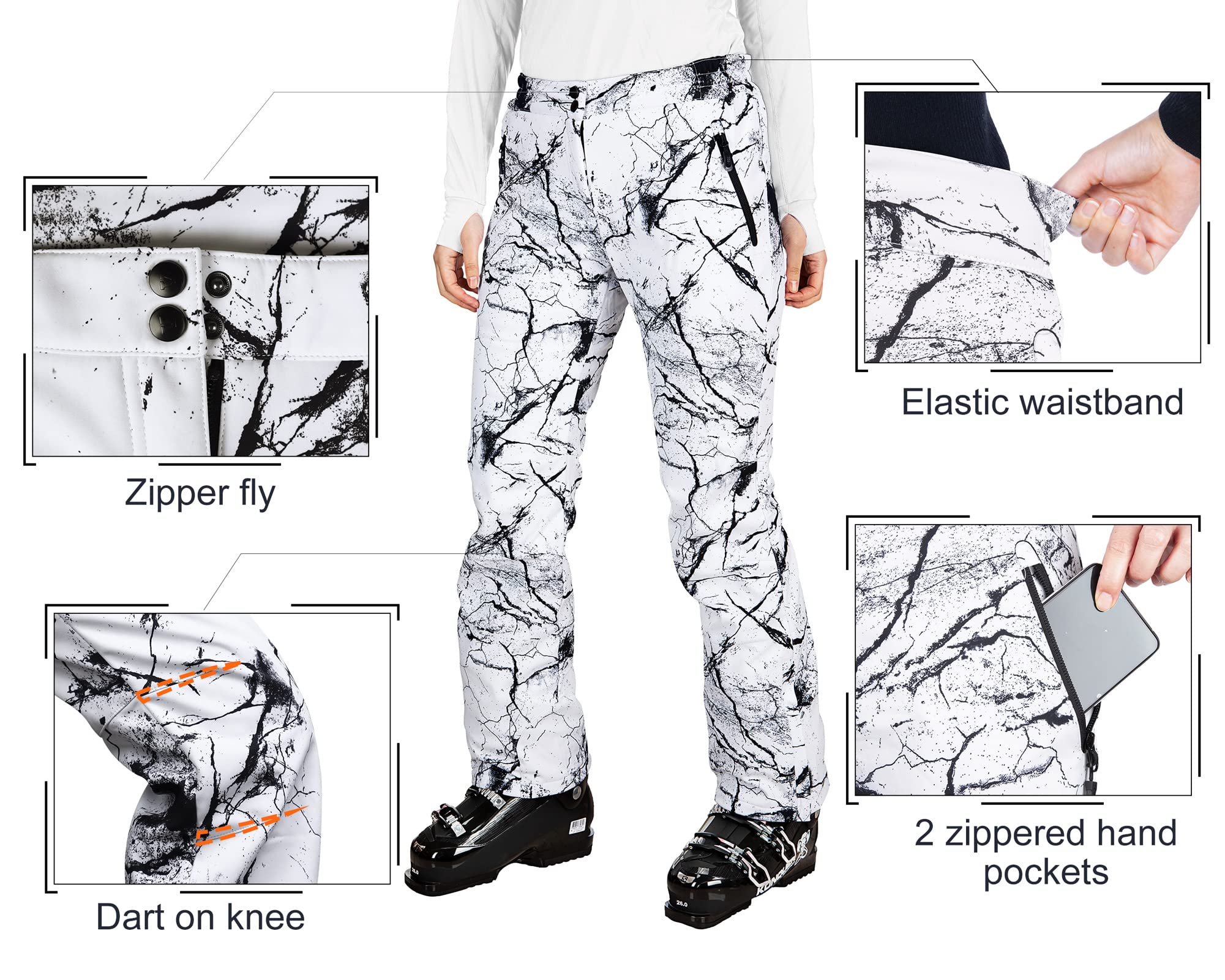 33,000ft Women's Softshell Snow Pants Waterproof Warm Ski pants Insulated Ripstop Snowboard Winter Pants