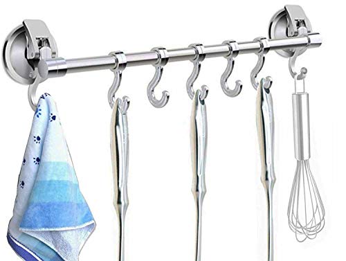iRomic Suction Cup Hook Hanger Holder Rack Rail Towel Bar Organizer(2PCS) for Bathroom Shower Wreath, Loofah,Robe,Towel,Coat,Cloth,Kitchen Utensils,Wall Mounted on Glass Door,Window,Tile Wall