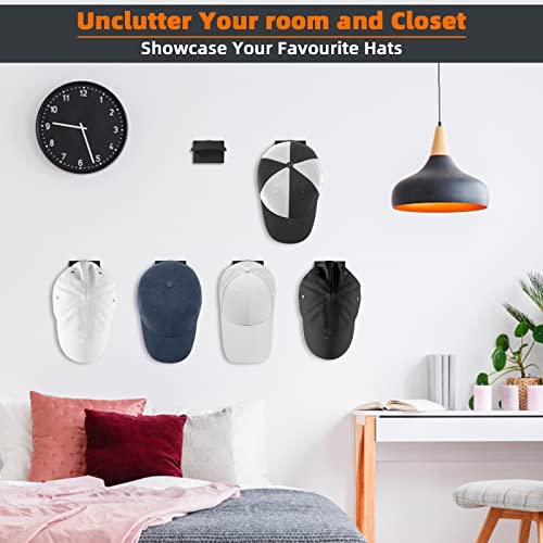 KOVSPO 10 PCS Adhesive Hat Hooks for Wall, Strong Hold Hat Hangers, Minimalist Hat Rack Design, No Drilling, Hat Hooks for Baseball Caps, Hat Holder Organizer for Wall, Door, Closet, Office, Bedroom