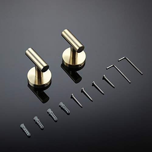 Miyili Brushed Gold Towel Hook SUS 304 Stainless Steel Coat/Robe Clothes Hook for Bath Kitchen Garage Wall Mounted 2 Pack, B01G2