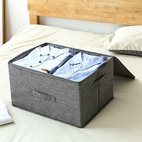 ANMINY 2PCS Storage Bins with Zipper Lid Handles Storage Boxes PP Plastic Board Foldable Lidded Cotton Linen Fabric Home Cubes Baskets Closet Clothes Organizer Containers - Gray, Large Size