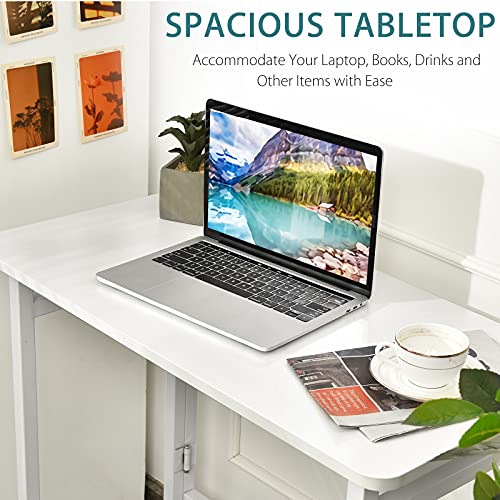 Tangkula White Folding Desk, Compact Computer Desk Modern Home Office Laptop PC Workstation Compact Study Writing Reading Table for Small Space (White)