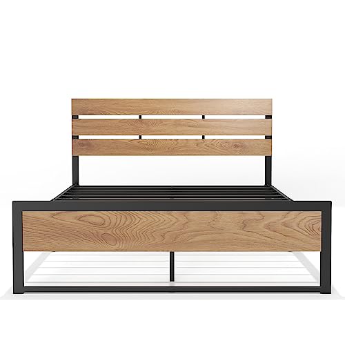 BONSOIR Full Size Bed Frame Steady Steel Platform with Wood Headboard/Footboard,No Box Spring Needed, Easy Assembly, Squeaking Free (Full Size)