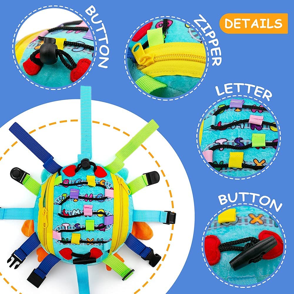 beetoy Sensory Buckle Pillow Zipper Toys for Toddlers 1-3, Toddler Travel Toys for Plane Keep Baby Busy Toys for Autistic Kids - Develop Fine Motor and Problem-Solving Skills