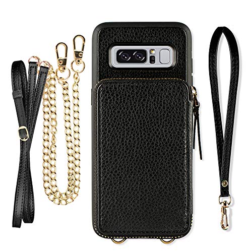 ZVE Samsung Galaxy Note 8 Wallet Case, Galaxy Note 8 Case with Credit Card Holder Crossbody Chain Wristlet Zipper Purse Handbag Protective Shockproof Case Cover for Samsung Galaxy Note 8 6.3"- Black