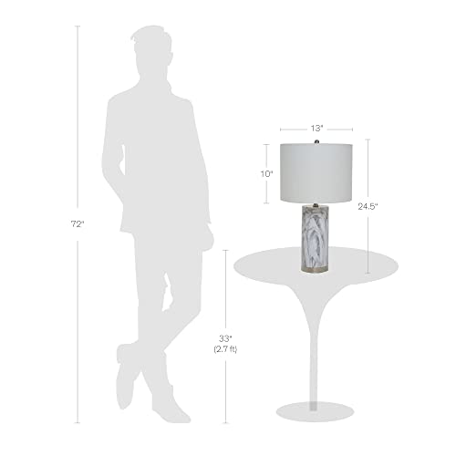Catalina 20640-000 Modern Pillar Marble Table Lamp with Polished Nickel Accents, 24.5", Classic White/Grey