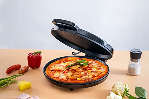 Courant Pizza Maker 12 inch Pizzas Machine, Newly improved Cool-touch Handle Non-Stick plates Pizza oven & Calzone Maker, Electric Countertop Oven for Home or School, 12β Indoor Grill/Griddle, Black