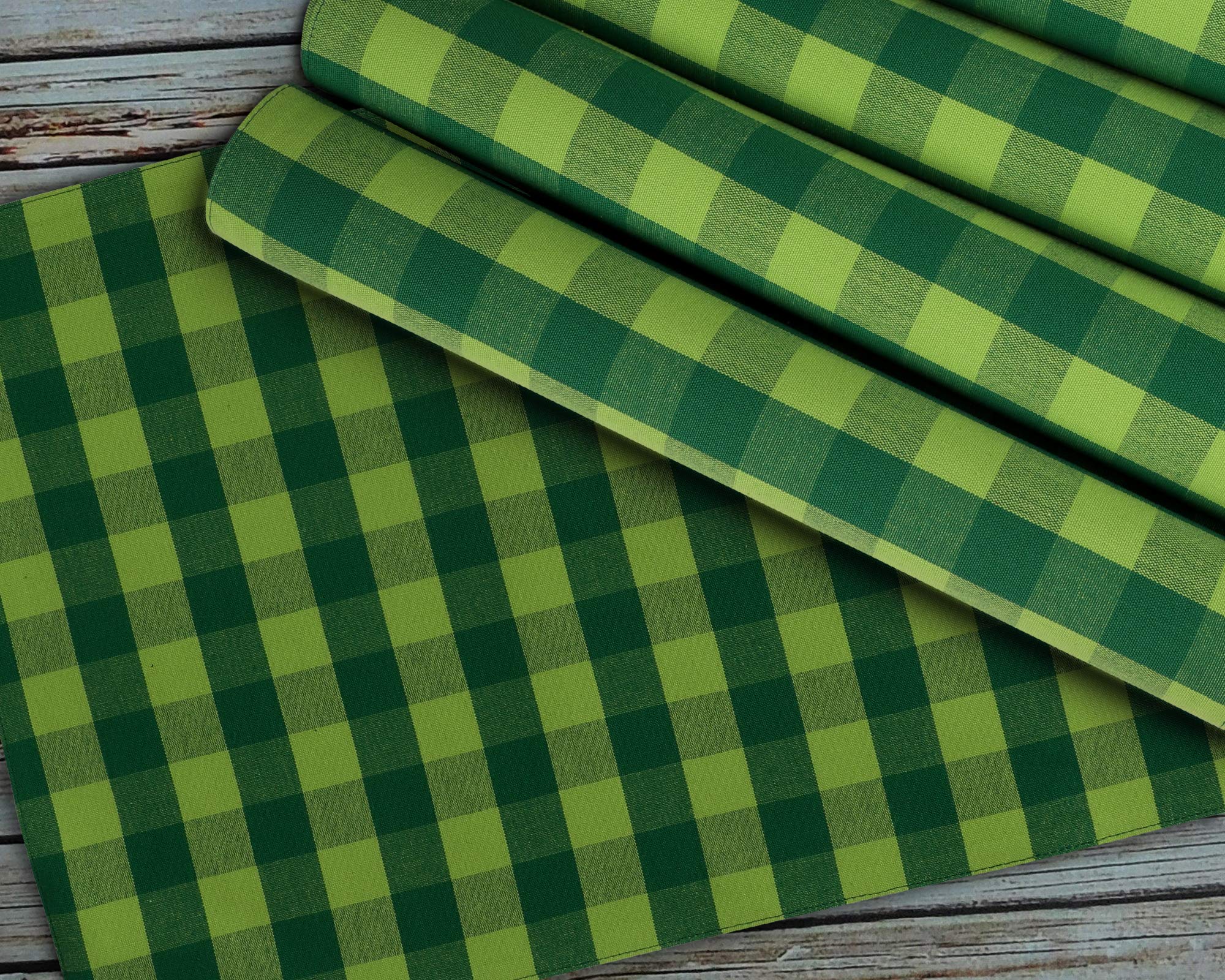 Urban Villa Green Checks Special 100% Cotton Fused Place Mats 14''x 20'' Over Sized Set of 6 Green Check Plaid Every Day Use Heavier Quality