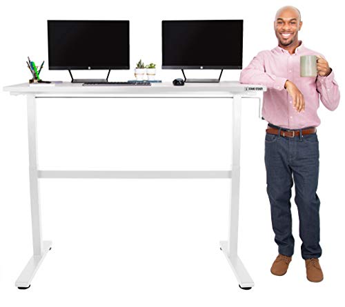 Stand Steady Tranzendesk 55 Inch Standing Desk | Easy Crank Height Adjustable Sit to Stand Workstation | Modern Ergonomic Desk Supports 3 Monitors | Perfect for Home & Office (55"/ White)