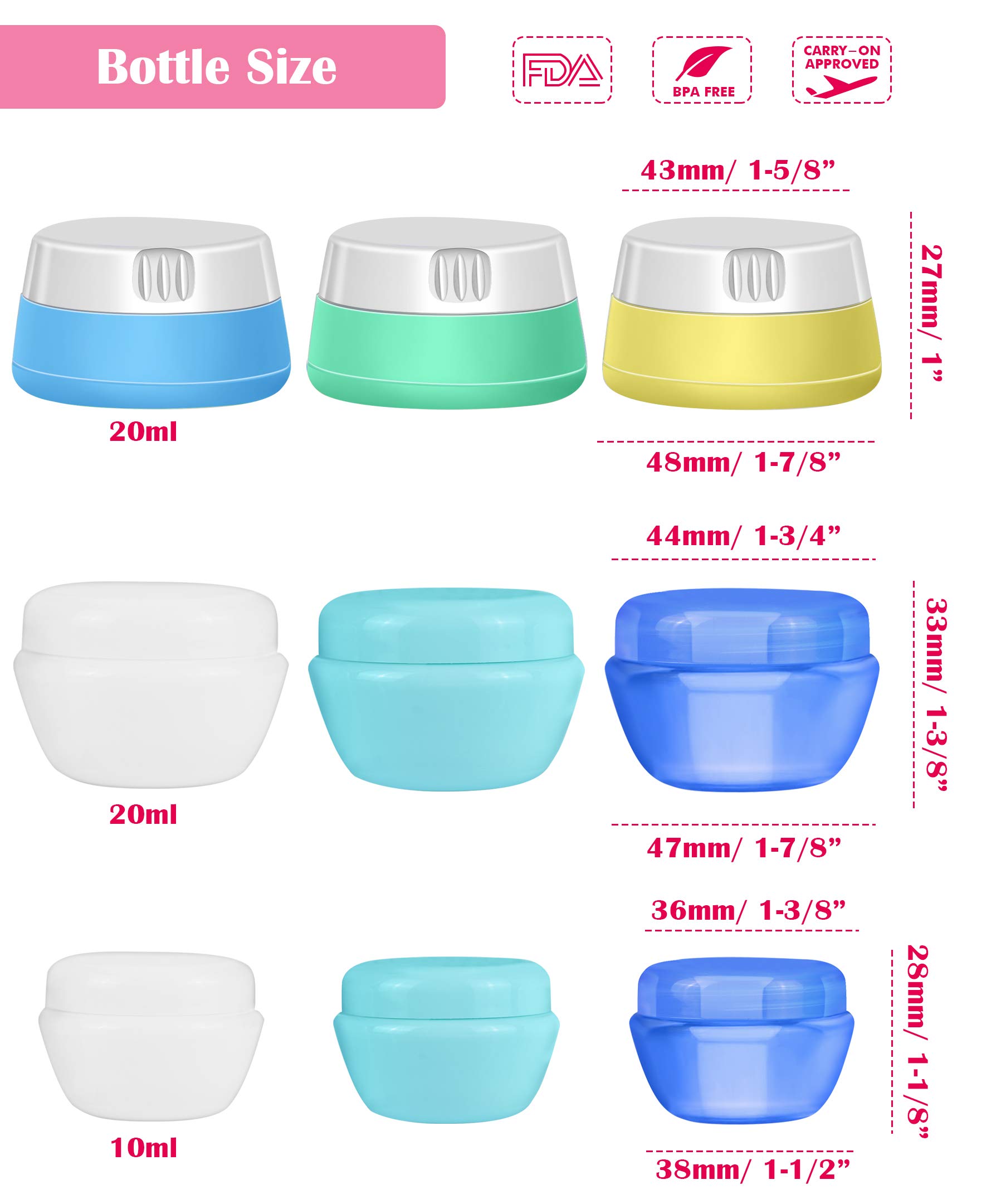selizo Travel Bottles Containers Silicone and Plastic Cream Jars with TSA Approved Toiletry Case for Toiletries Cosmetic Makeup Body Hand Cream Lotion Shampoo
