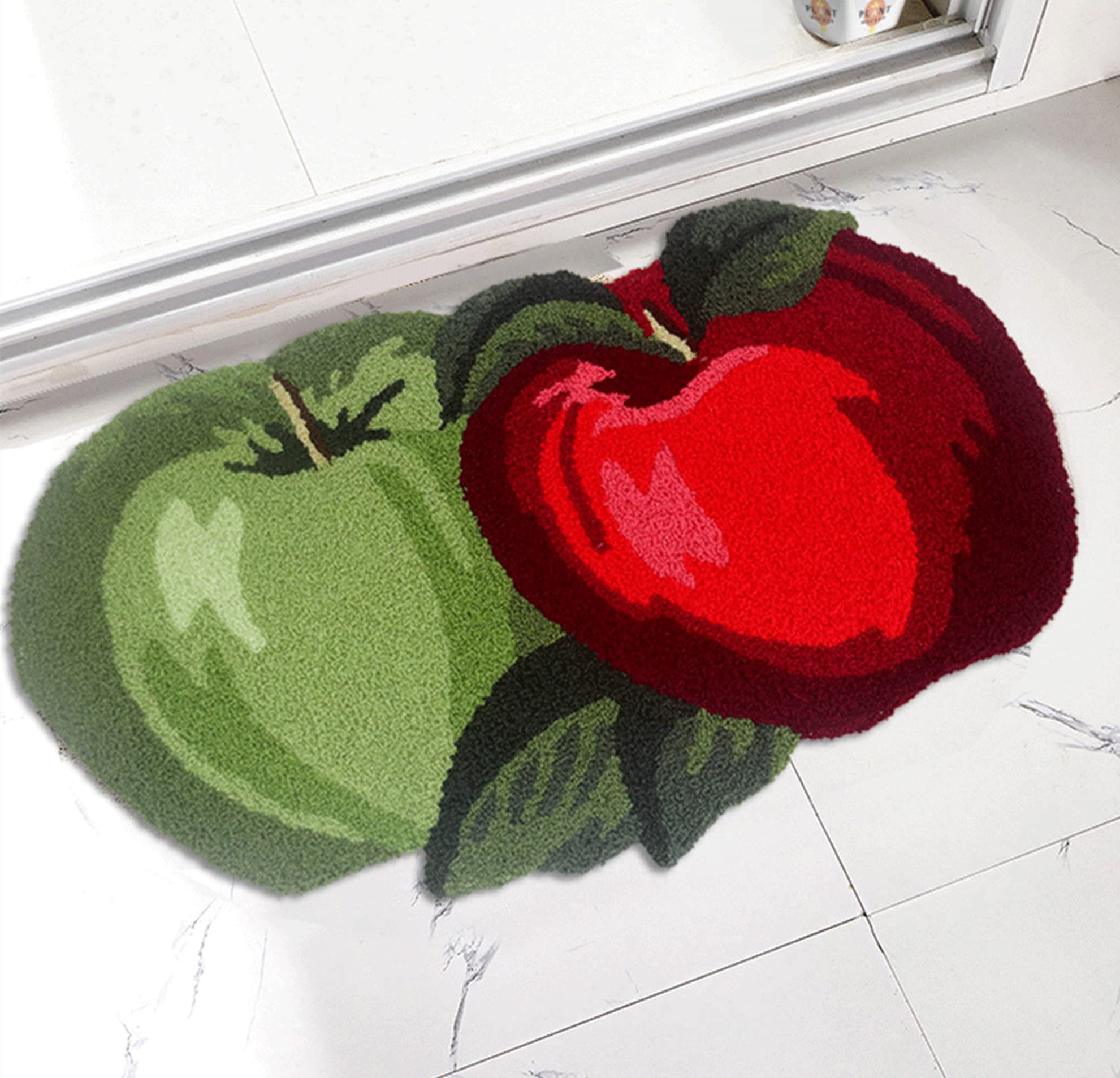 Apple Rug Fruit Shaped Mat Orchard Rug Red Hand Woven Carpet Bedroom Area Rug Non Slip Bathroom Rug Apple Orchard Home Decor Doormat Area Rugs Modern Area Rugs 17.7"x 31.49"