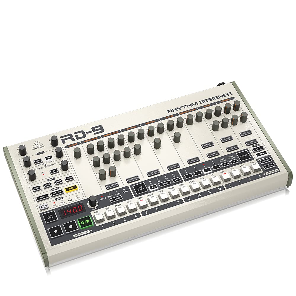 Behringer RHYTHM DESIGNER RD-9 Classic Analog/Digital Drum Machine with 11 Drum Sounds, 64-Step Sequencer, Wave Designer and Dual-Mode Filter