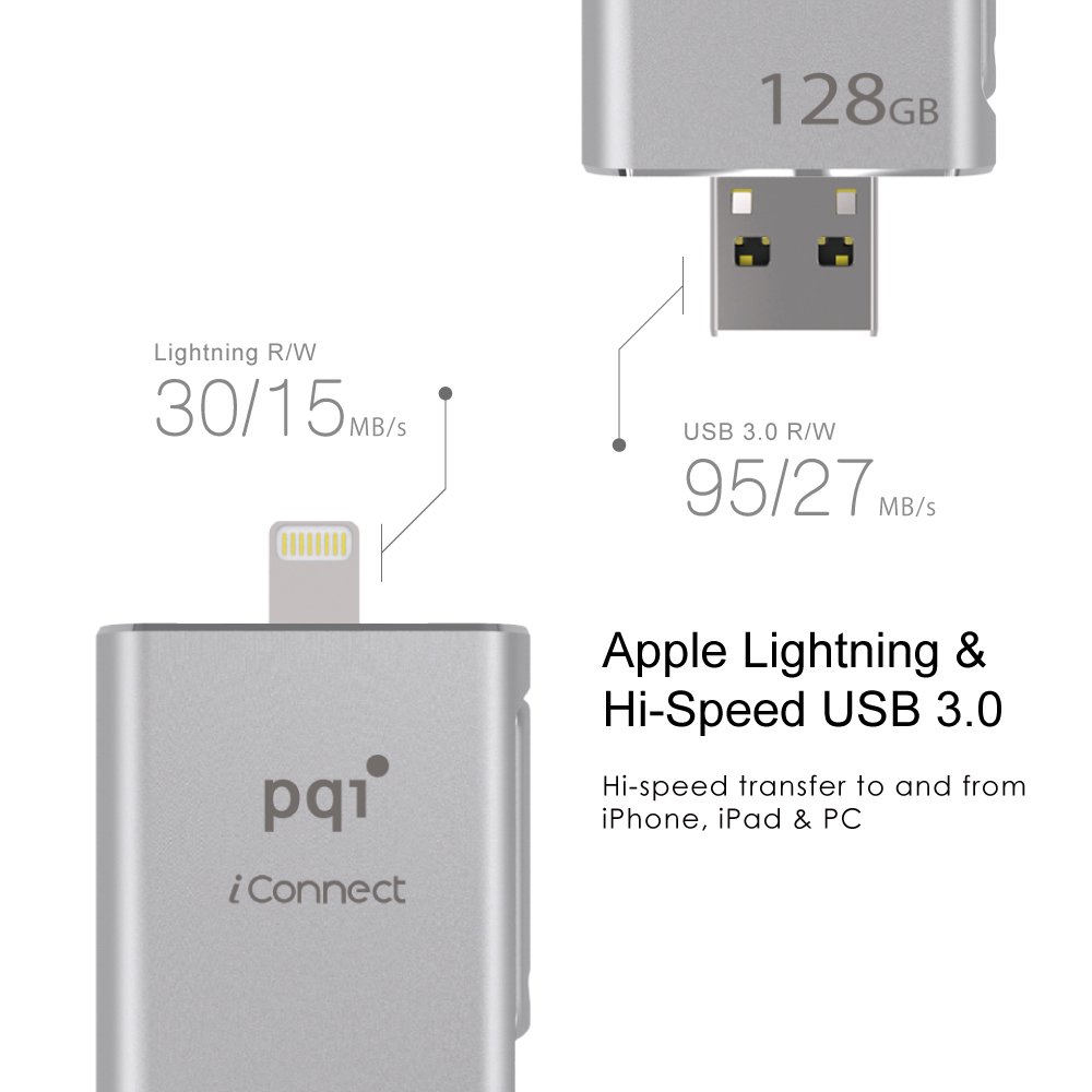 Flash Drive for iPhone iPad, iConnect[USB 3.0] [Apple MFi Certified] Apple FlashDrive Mobile Storage with Lightning Connector for iPhone, iPad, iPod Mac and Computer (16GB) (Space Gray)