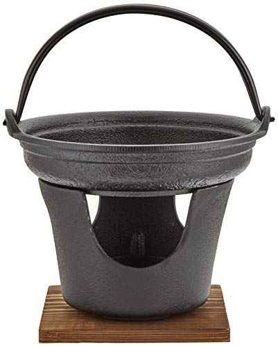Asahi QSK41 Iron Southern Sukiyaki Pot Stove Set, Cast Iron/Wooden Base: Natural Wood, Japan