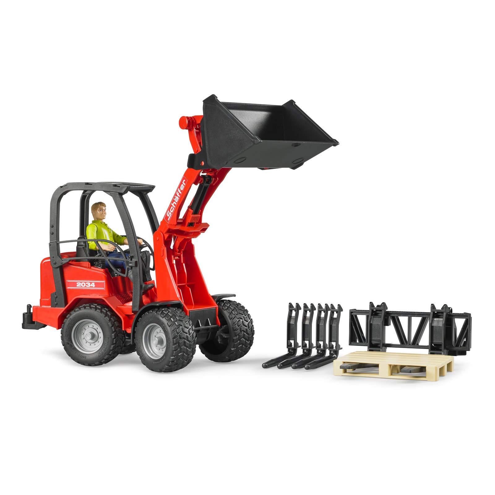 Bruder Schaeffer Compact Loader 2034 Farm & Construction Vehicle for Realistic Pretend Play, Sandbox or Outdoor Fun