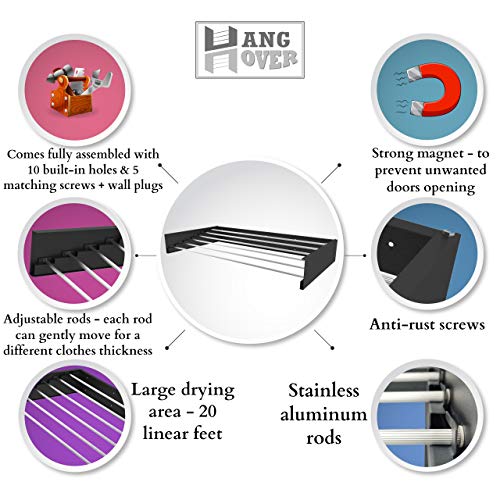 TCO ADVENTURES Invisible Wall Mounted Drying Rack | an Elegant Wall-Mounted Hanger | Folding Stainless Steel Collapsible Space Saver with 236.22 inches Drying Capacity (Signal White)