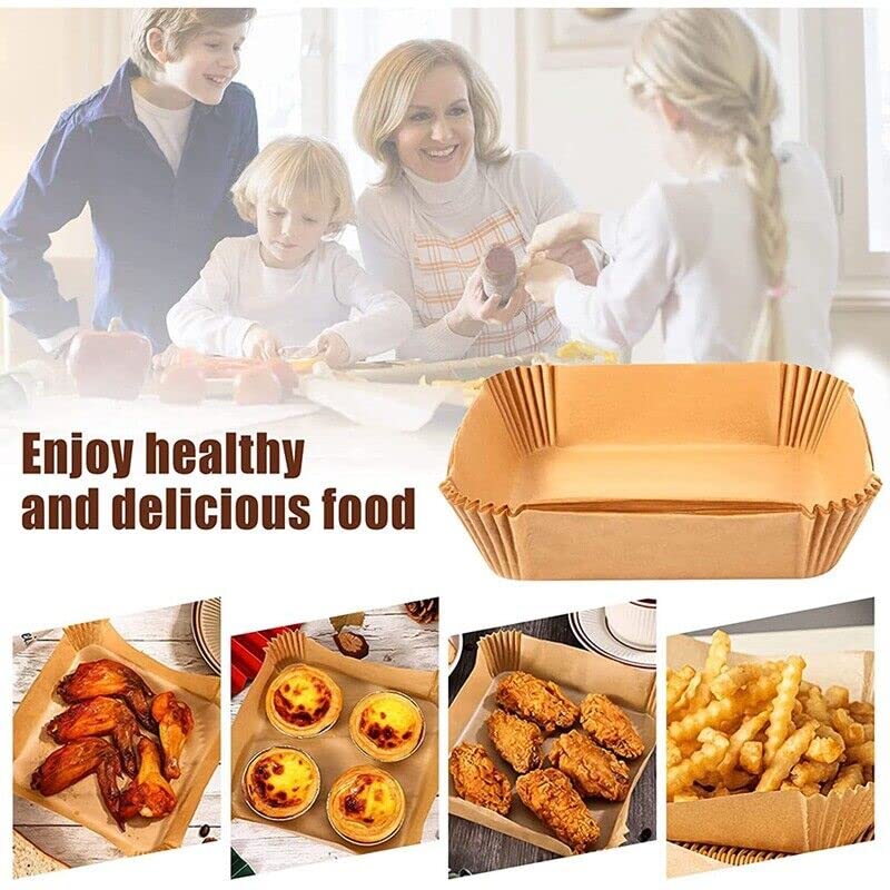 Air Fryer Disposable Liners Square - 8 Inch Air Fryer Disposable Baking Paper Roasting Microwave Food Grade Baking Fryer Disposable Paper 100 Pcs Disposable Plate Brown