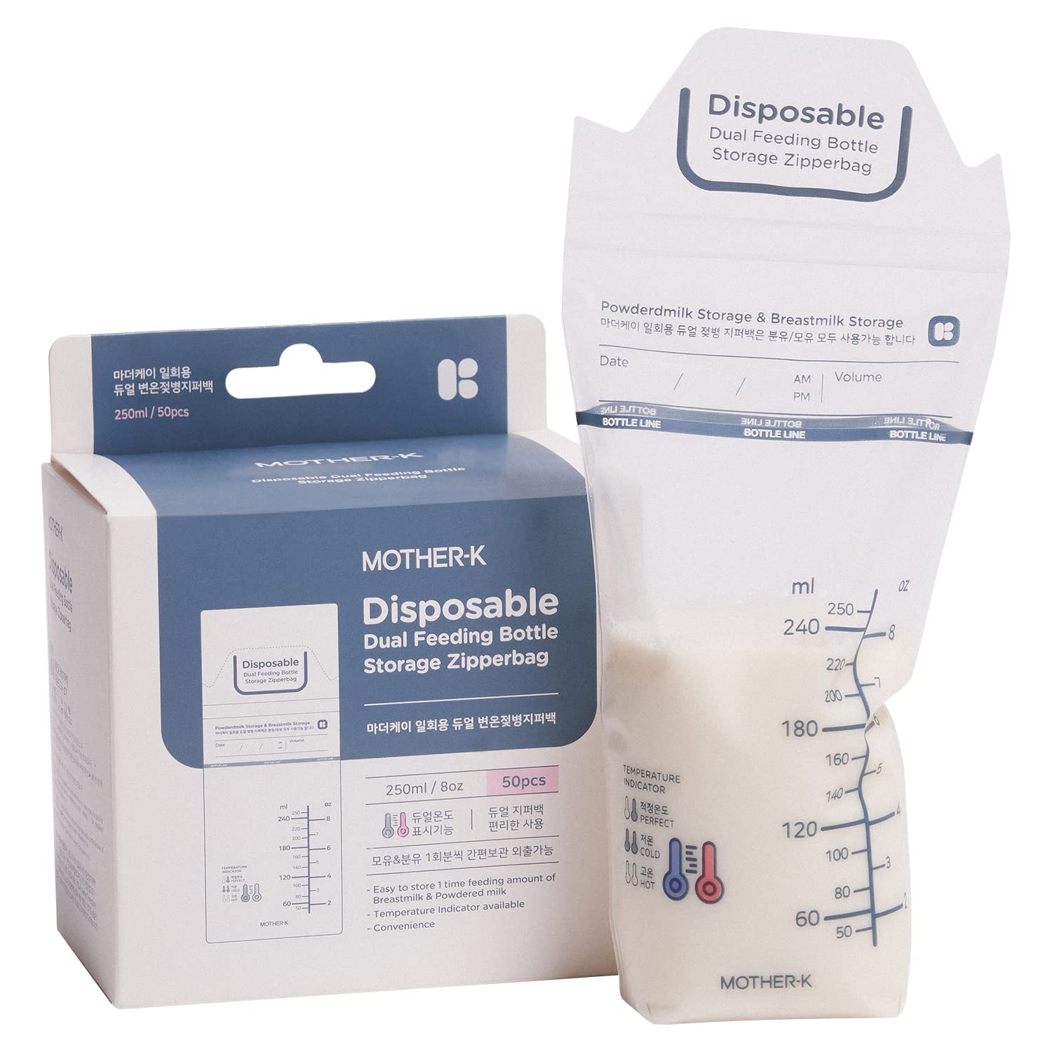 MOTHER-K Breast Milk Storage Bag, Doubled-Sealed for Freezing, Can be used Baby bottle liners (8oz, 50 Counts)