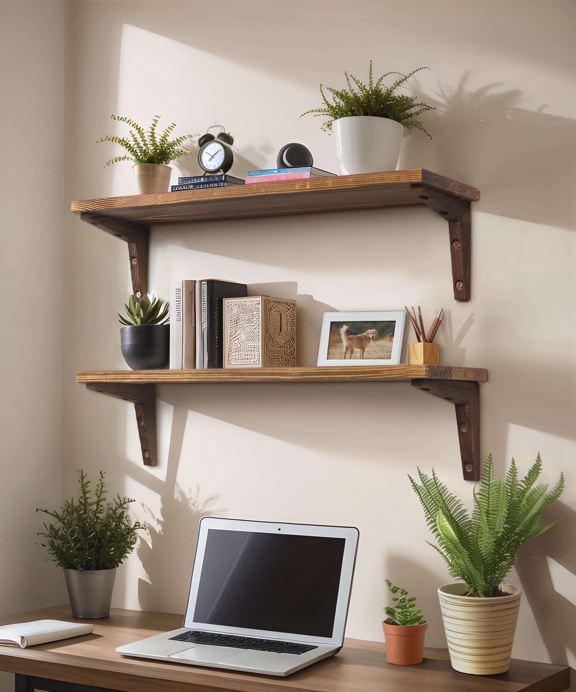 Godimerhea Floating Shelves for Wall, 24 Inch Rustic Bathroom Shelves Wall Mount Kitchen Storage Organizer for Laundry Bedroom Living Room, Brown