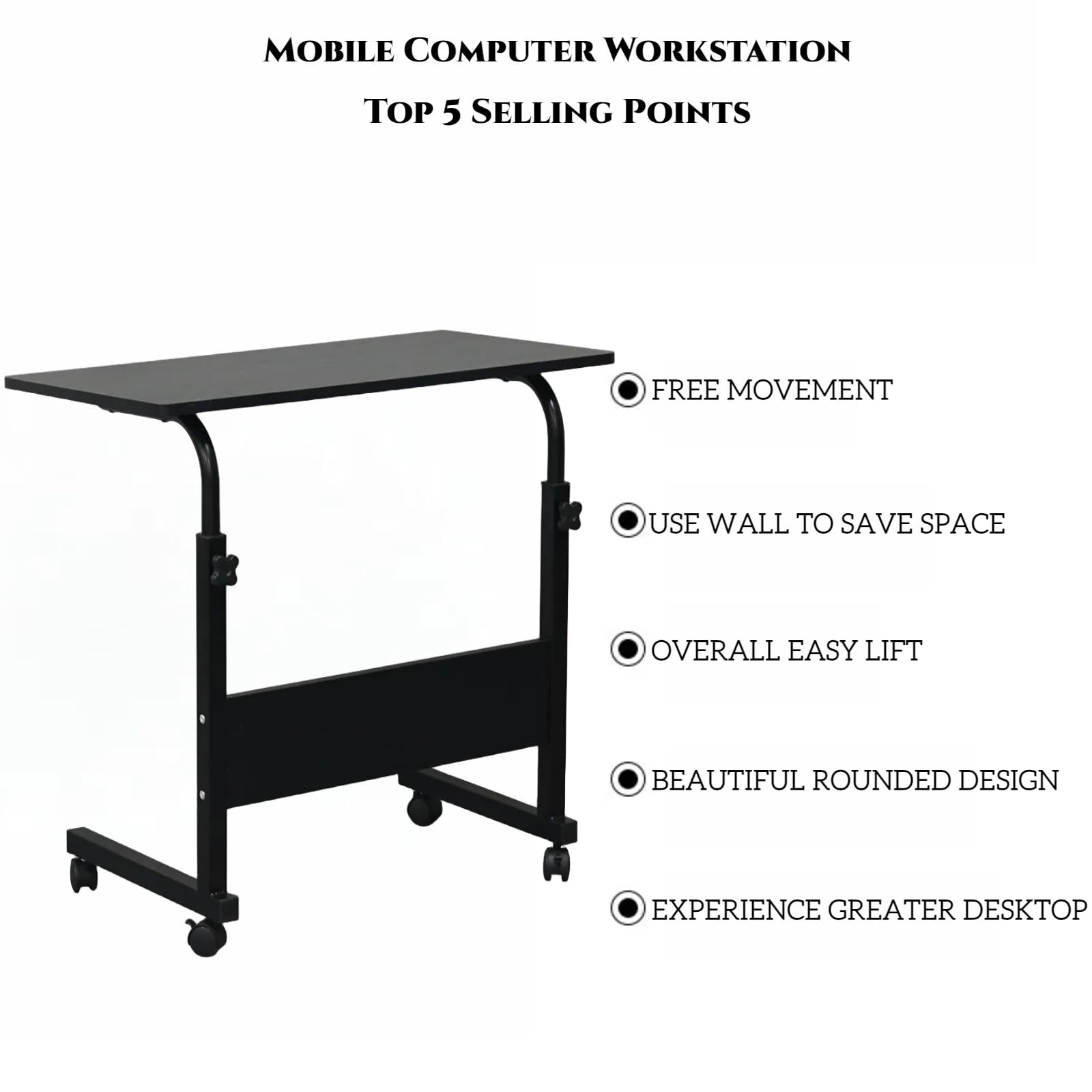 FXLCMUS Height Adjustable Computer Desk for Home Office - Standing Table On Wheels with Removable Chipboard & Steel Side - Stylish and Efficient Workspace
