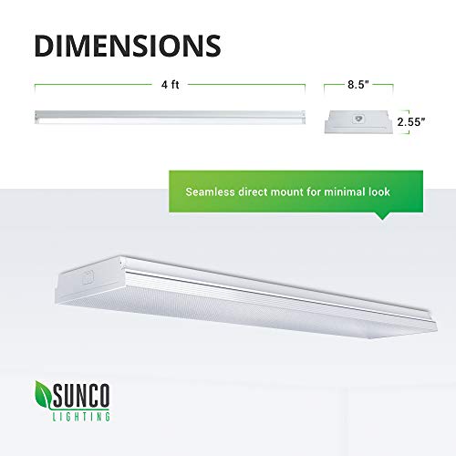 Sunco 8.5" Wraparound Garage LED Shop Light 4FT 6000K Daylight Deluxe, 60W, 7200 LM, Integrated LED, Prismatic Lens, Hardwired, Linkable, Flush Mount Ceiling Light Fixture - ETL 4 Pack