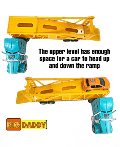 Big Daddy Heavy Duty Tractor Trailer Race Car Carrier Toy Truck with 3 Cars Bundle