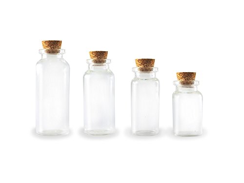 CraftMedley GB800 Glass Bottles, Mini Containers with Cork Lid, Multiple Sizes Included 7mL/10mL/15mL/20mL, 4-Piece