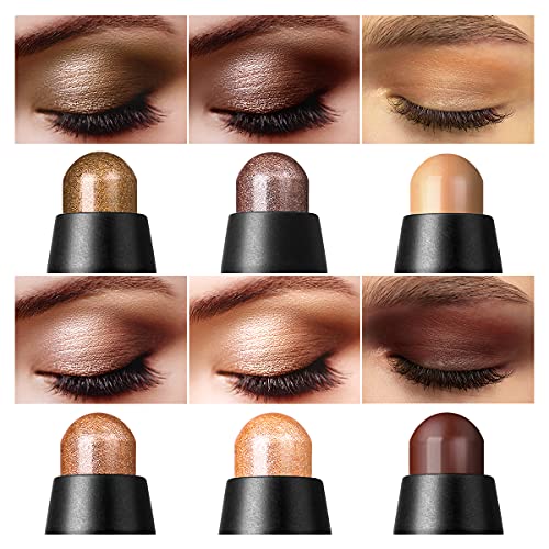 LUXAZA 6 PCS Brown Neutral Metallic Eyeshadow Stick,Champagne Brown Cream Shimmer Pencil Crayon,Eye Brightener Stick Highlighter Eye Liner Pen,Pro Waterproof & Long Lasting Eye Shadow Stick Makeup