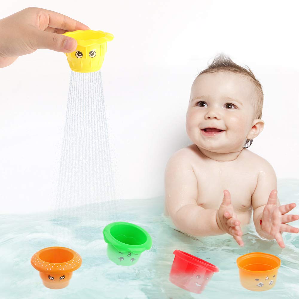5 Pieces Bathtub Toys Baby Bath Toys Stacking and Nesting Cups Early Learning Toys,Educational Rainbow Baby Building Set Stacking Cups Early Educational Toddlers Toy