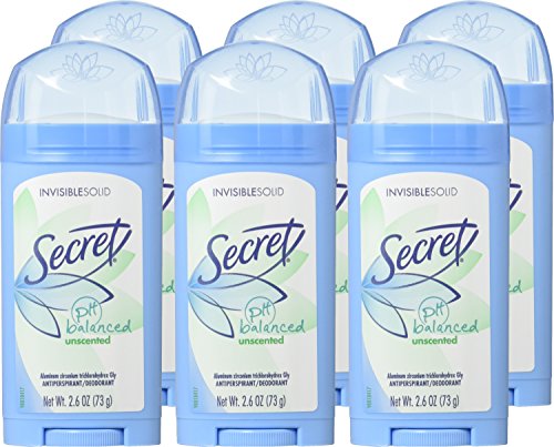 Secret Antiperspirant and Deodorant Women, Original Unscented Invisible Solid, pH Balanced, 2.6 Oz (Pack of 6)