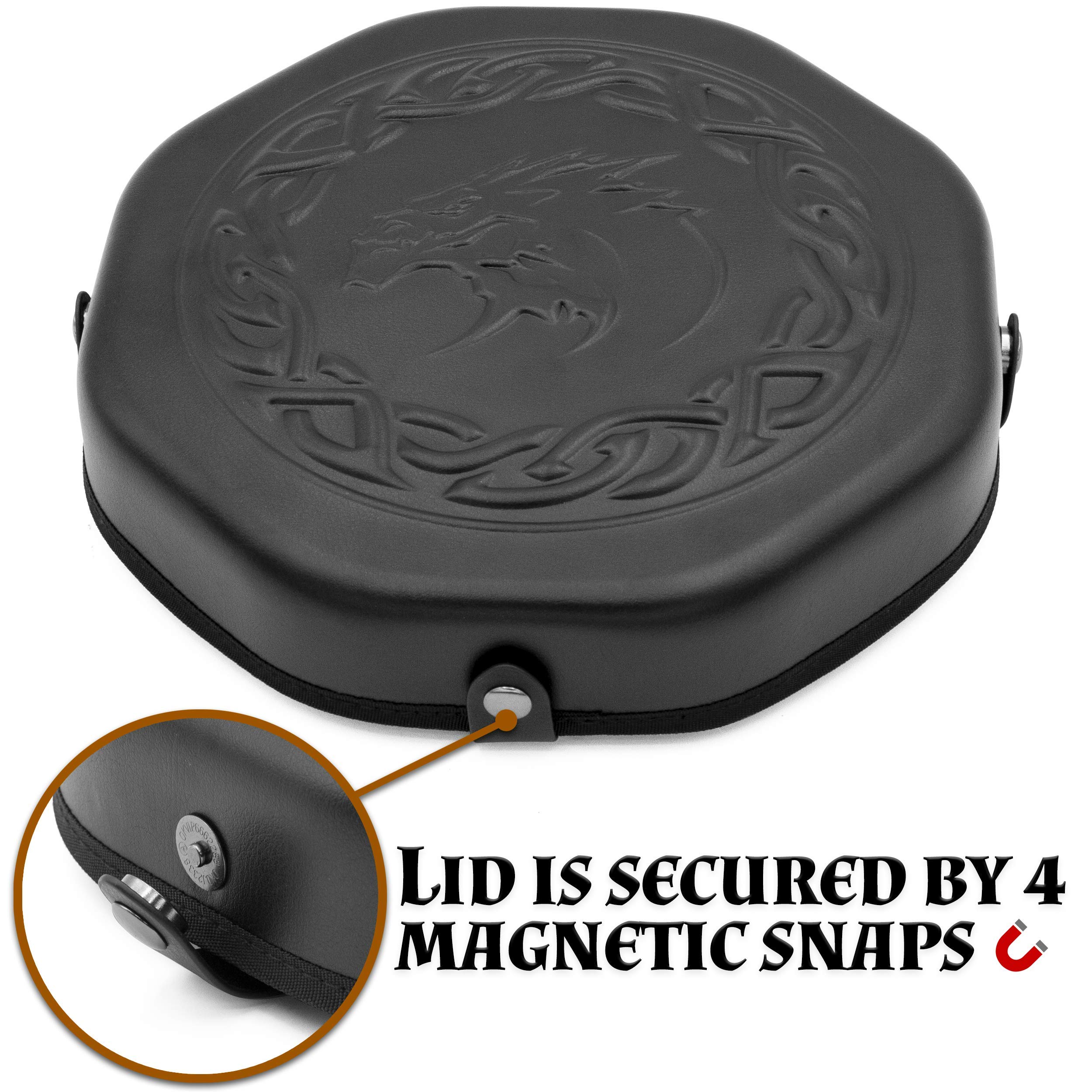 CASEMATIX Dice Tray and Dice Storage Case for Up to 115 RPG Dice - Dice Tray for Rolling with Magnetic Snaps, Embossed Dragon Design and Non-Scratch Interior for Random Rolls Dice Protection