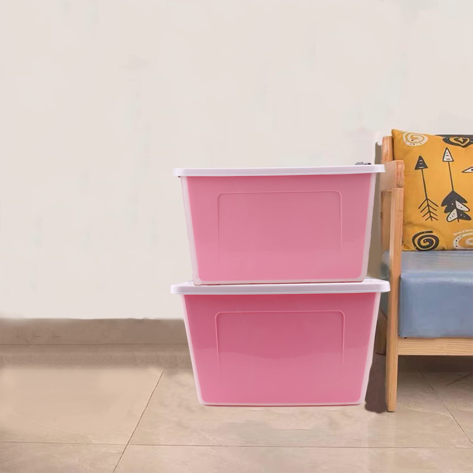 56 Quart Plastic Storage Bins Waterproof Utility Tote Organizing Container Box with Buckle Down Lid Collapsible Clear Plastic Storage Box for Toys Clothes and Bedding, 1 pack Pink