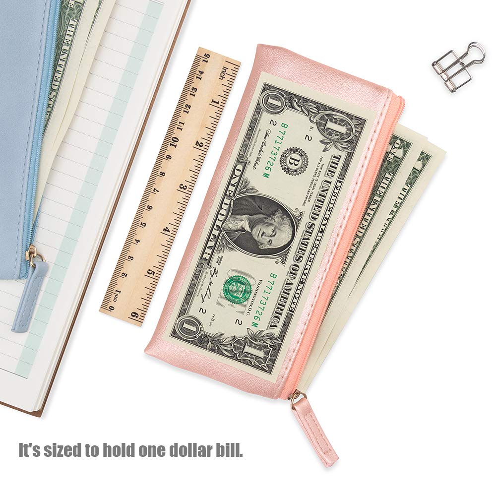 EONMIR PU Leather Pencil Cases Pouch Bag with Zipper,Small Simple Pencil Pouches, Makeup Pouch, Cosmetic Pouch (Blue+Pink)